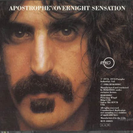 Frank Zappa "Apostrophe/Overnight Sensation" Used CD – The Band Wagon USA
